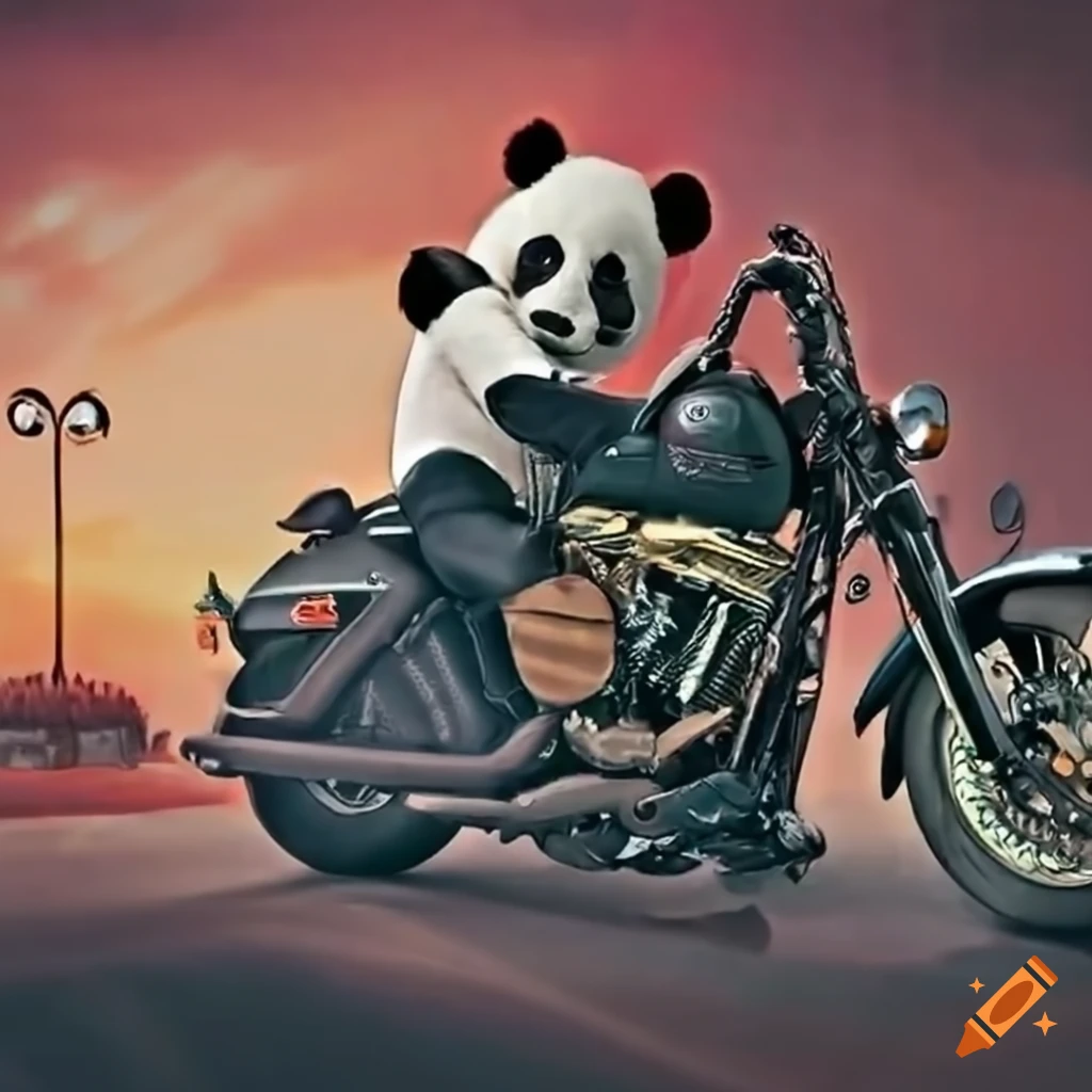 Panda riding a harley davidson motorcycle on Craiyon