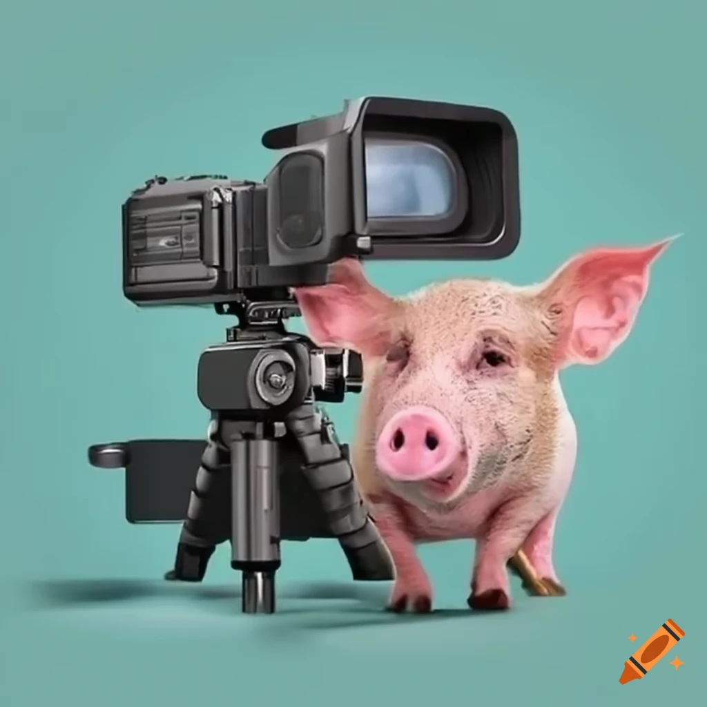 Video camera and a pig in uniform on Craiyon