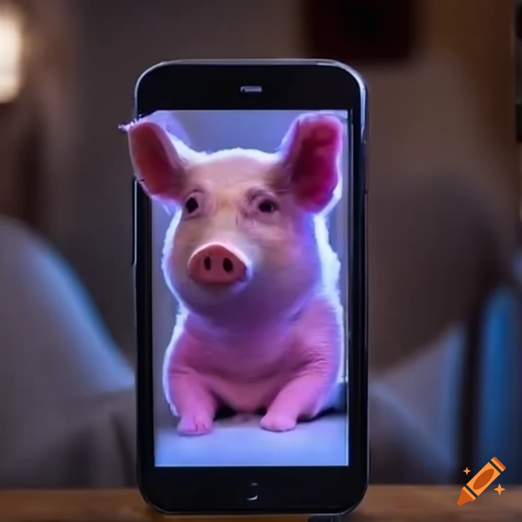 Smartphone screen showing a pig wearing a suit on Craiyon