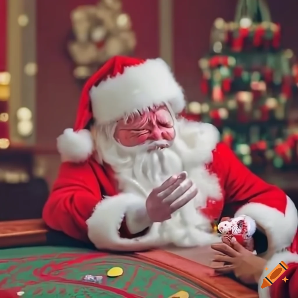 Santa claus crying inside a casino on Craiyon