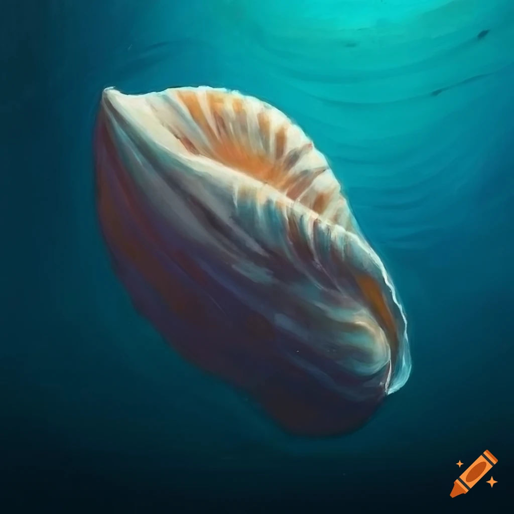 Geometric abstract painting with sea theme and shell on Craiyon