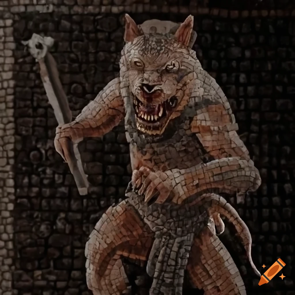 Roman mosaic of a werewolf with a sword on Craiyon