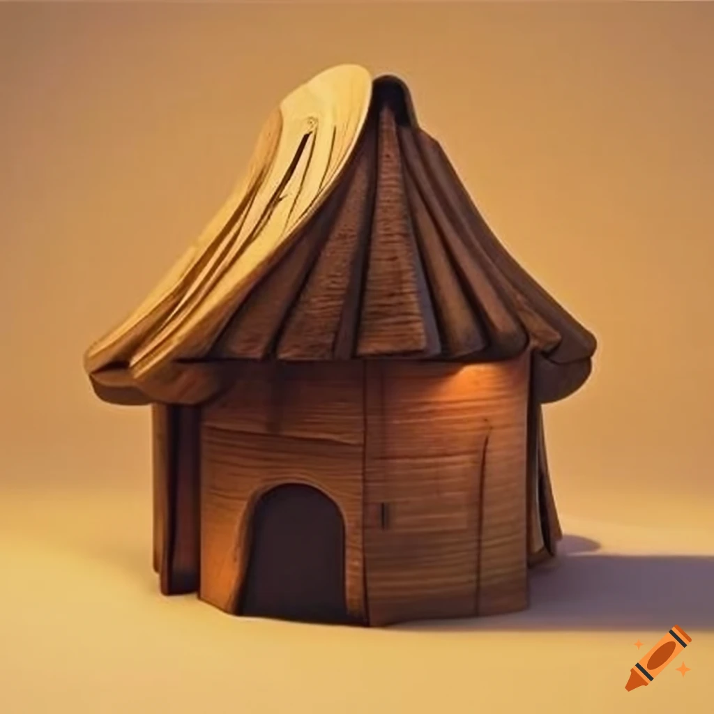 Realistic wooden ambient lighting fixture resembling a small hut in ...