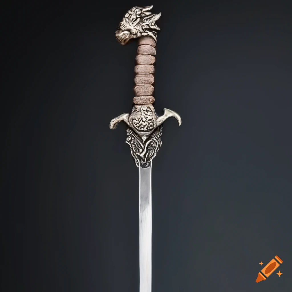 Silver long sword with dragon head handle