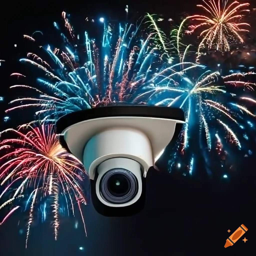 Security camera watching new year fireworks on Craiyon