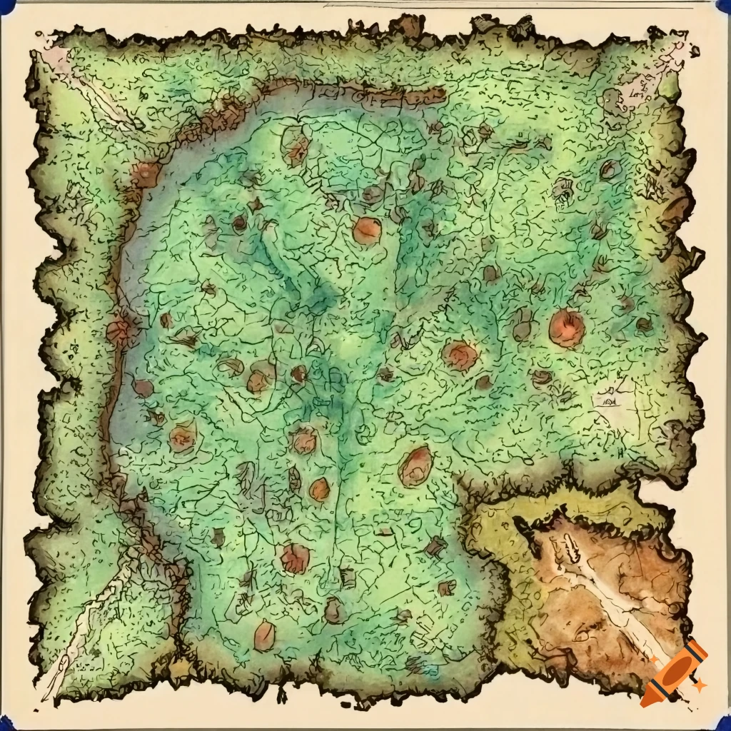 Top-down aerial map of hand-drawn thick forest for D&D game with ...