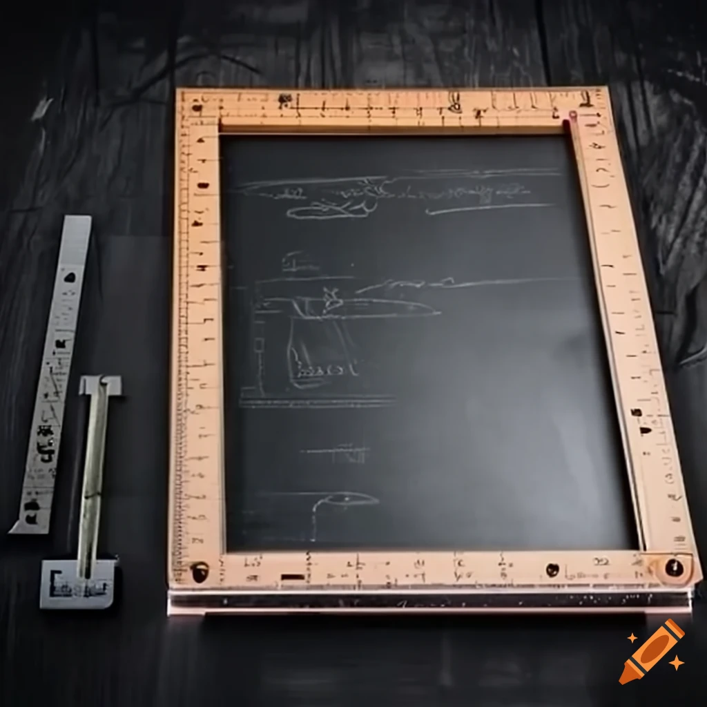 Chalkboard with integrated sliding and rotating ruler on Craiyon