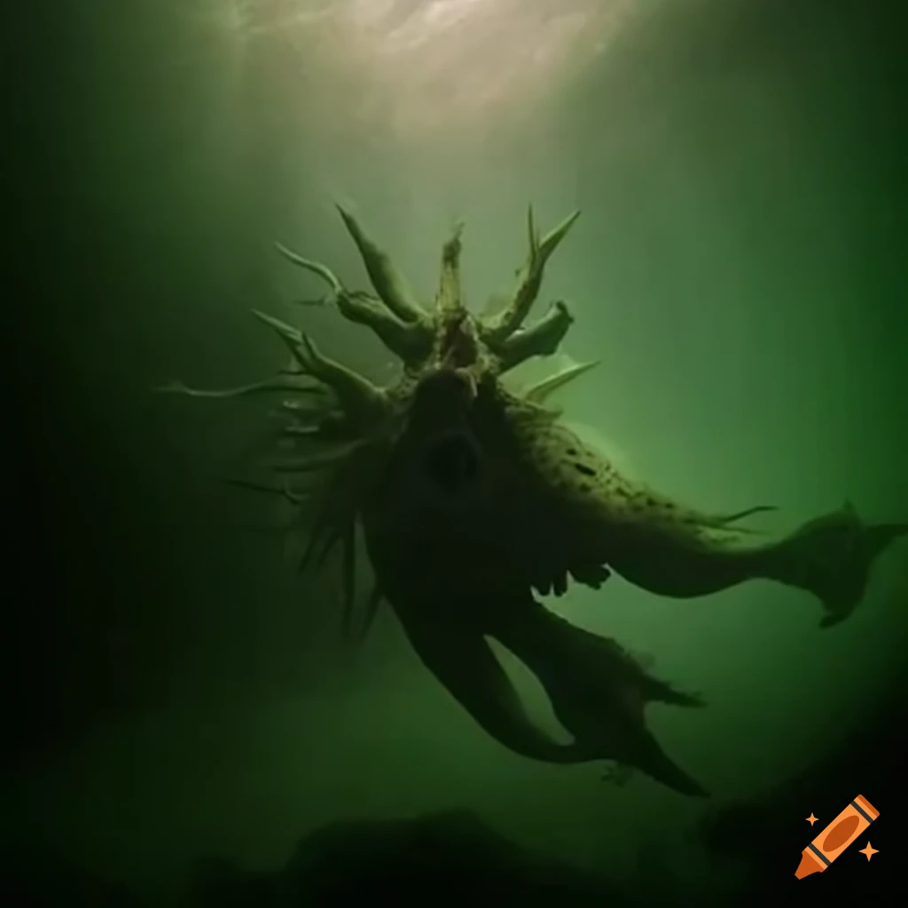Monstrous sea beast lurking in deep underwater caves on Craiyon
