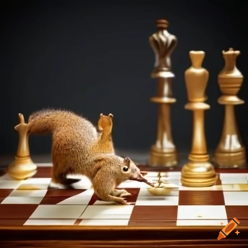 Chess piece knight reimagined as a squirrel on Craiyon