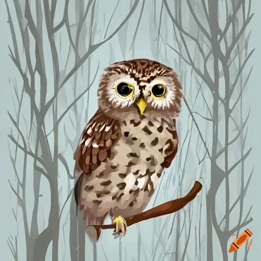 Little owl in a rainy forest on Craiyon