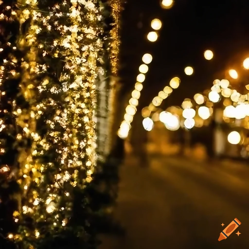 Christmas tree in an alley adorned with christmas lights on Craiyon
