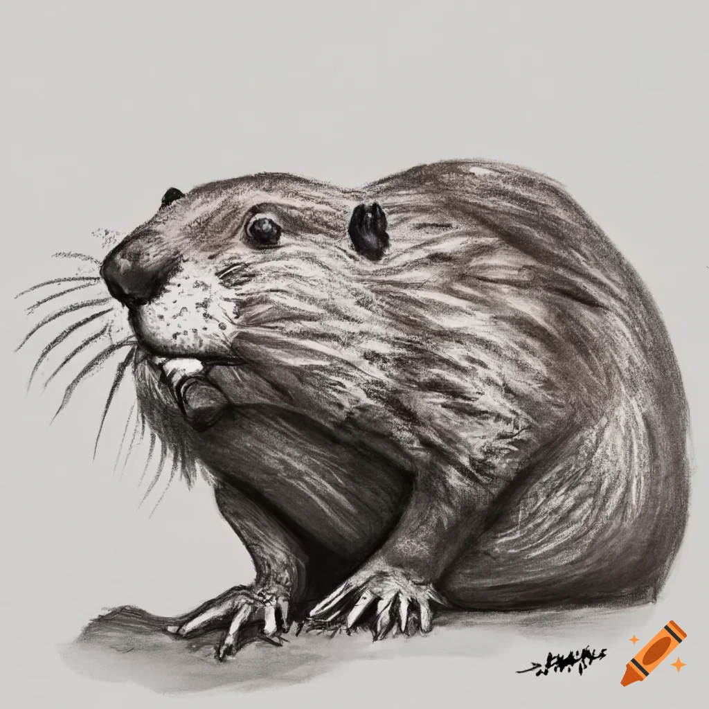 Prehistoric beaver drawn with charcoal on white paper on Craiyon