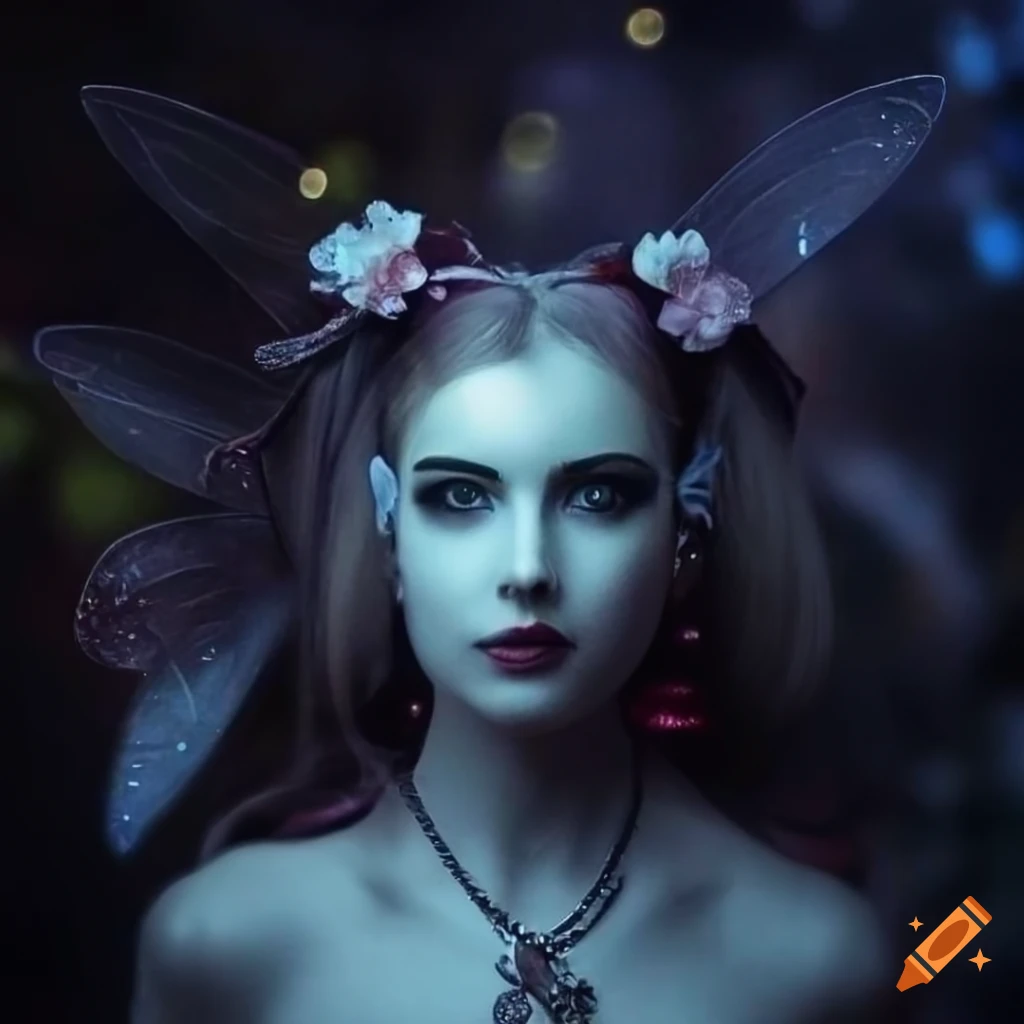 Beautiful fairy face in front of new york cityscape at night in modern ...