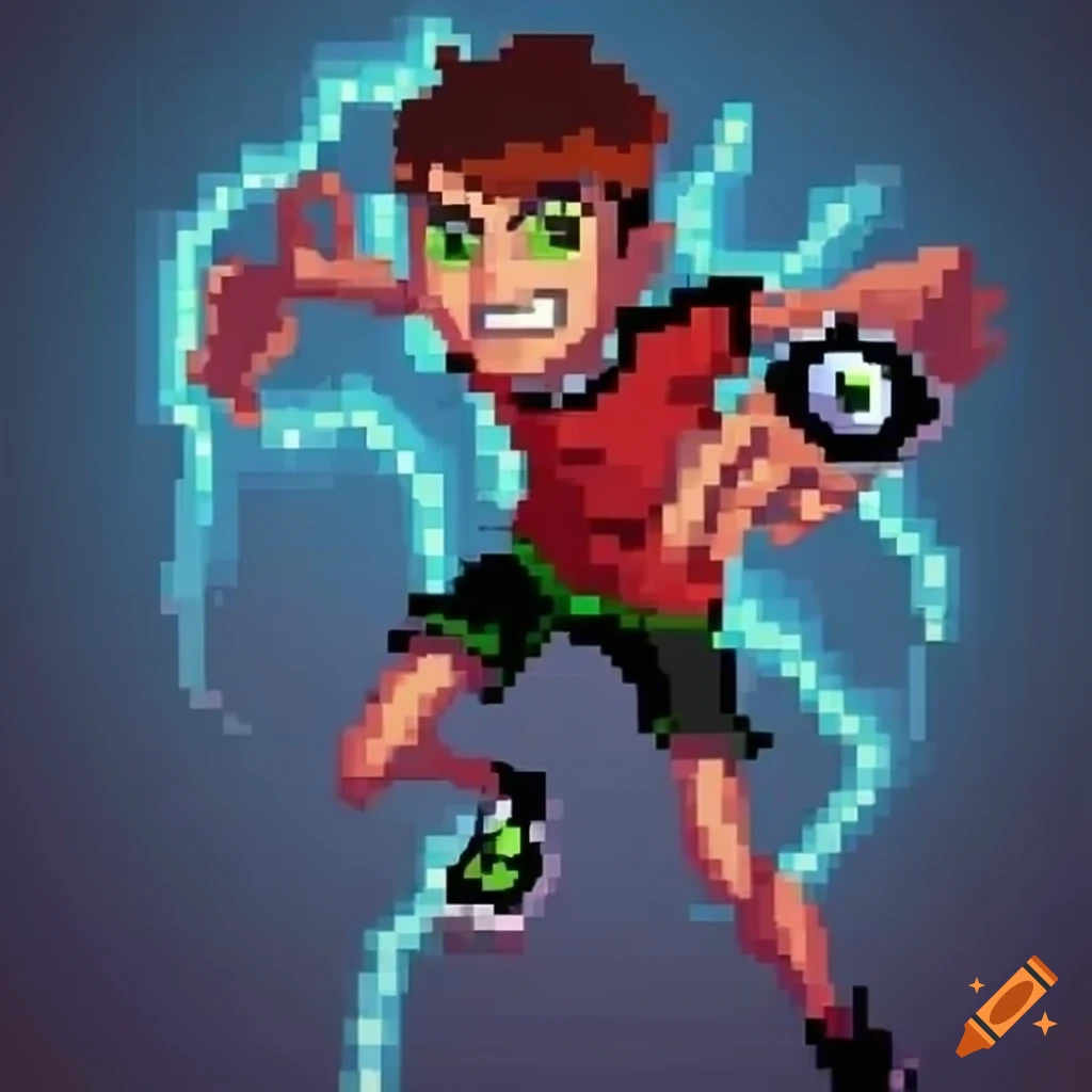 Pixel Ben 10 digital 2D artwork on Craiyon