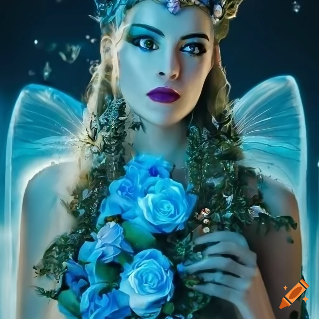 Fairy queen with detailed beautiful face hovering above modern ...