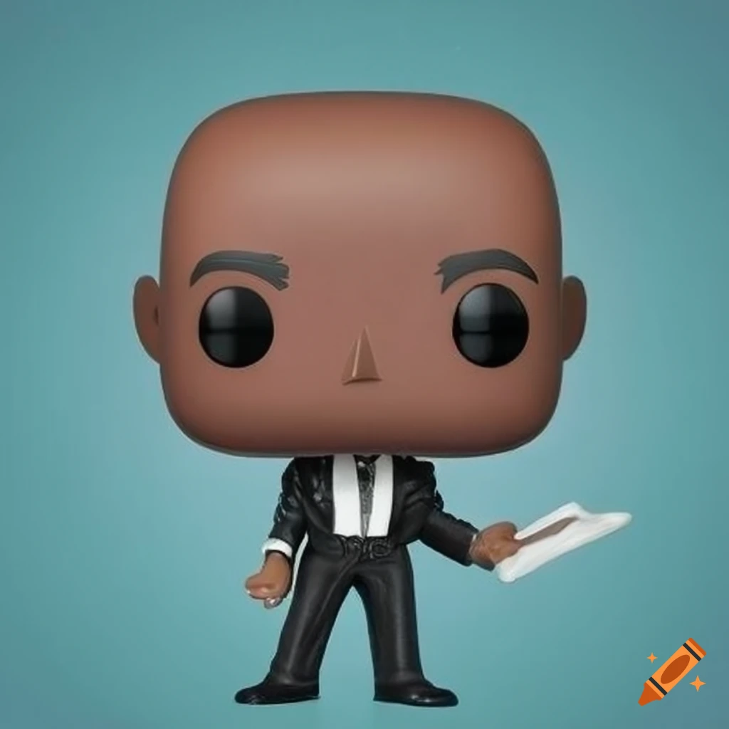 Funko pop figurine with black skin and formal clothes named alex