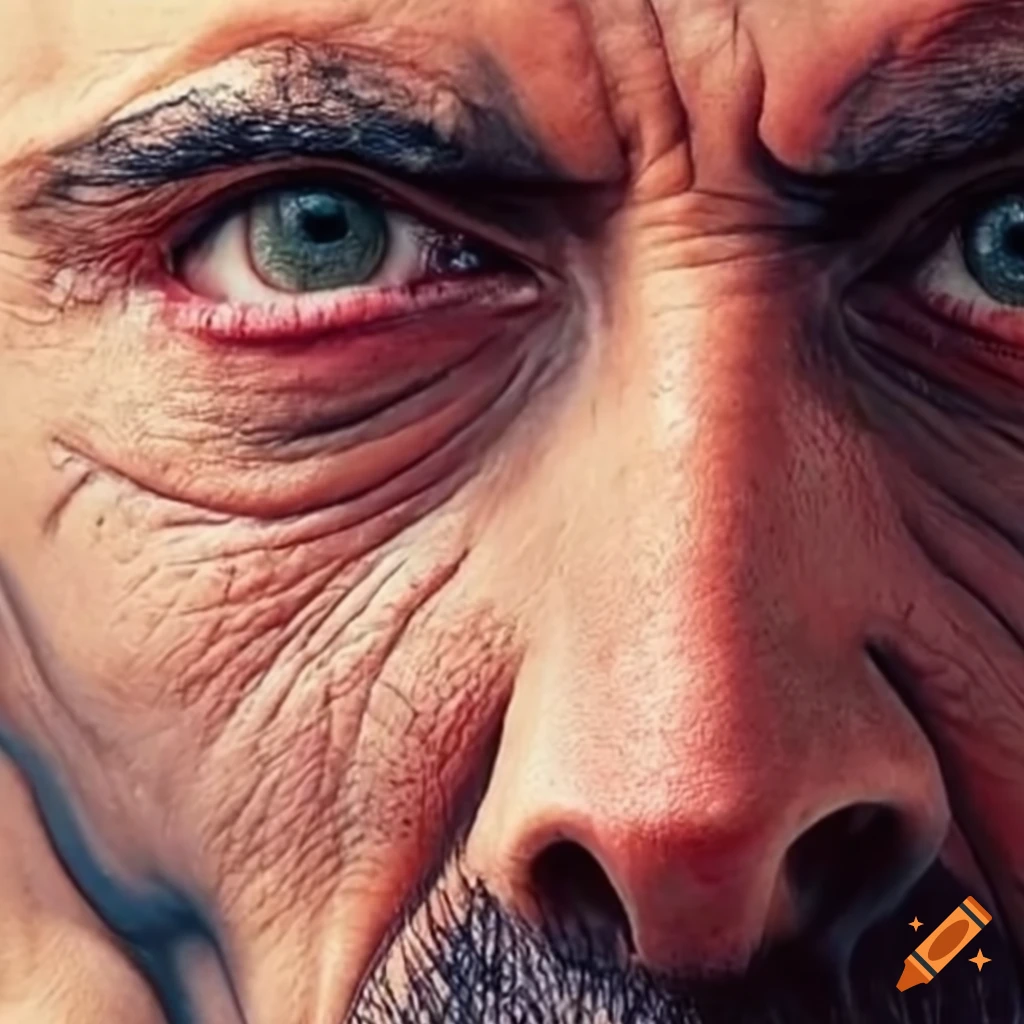 Close-up of a shaved caucasian man with a robust build on Craiyon