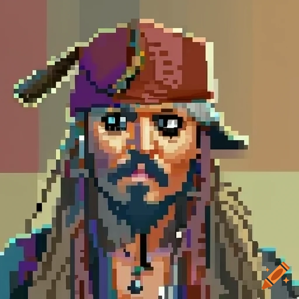 Pixel artwork of jack sparrow in 2d digital art on Craiyon