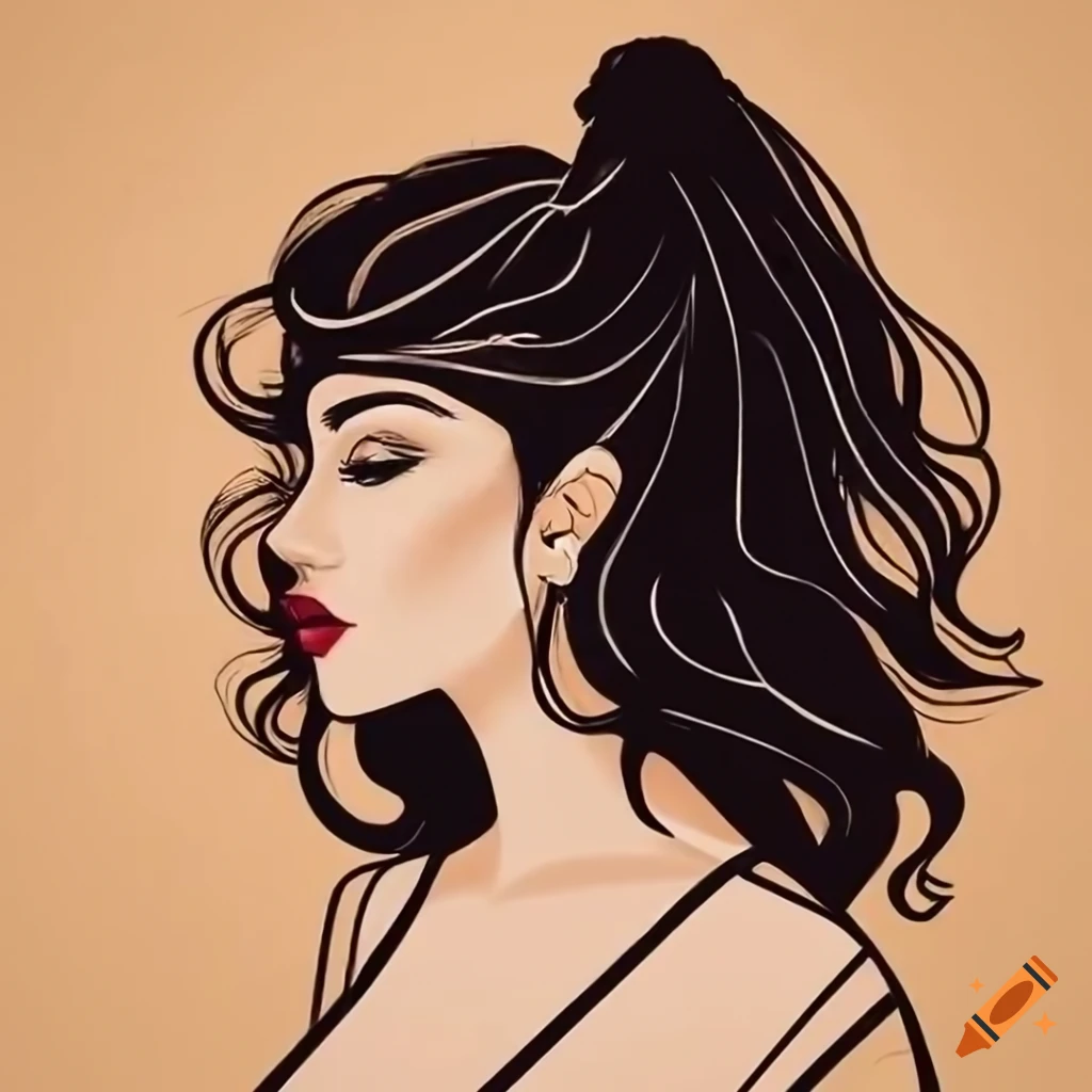 Captivating woman in line-art style for practicing inking and shading ...