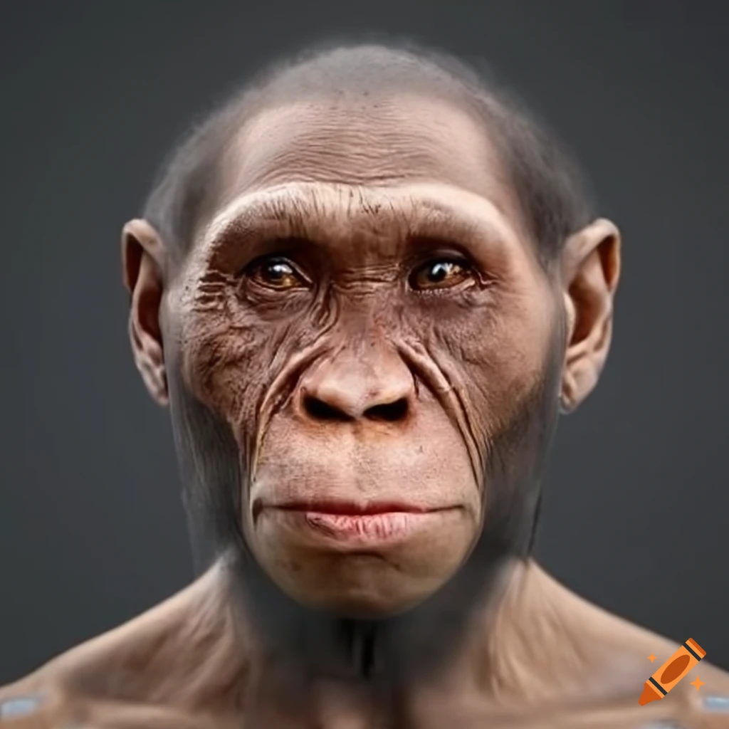 Realistic hominid facial portrait on Craiyon