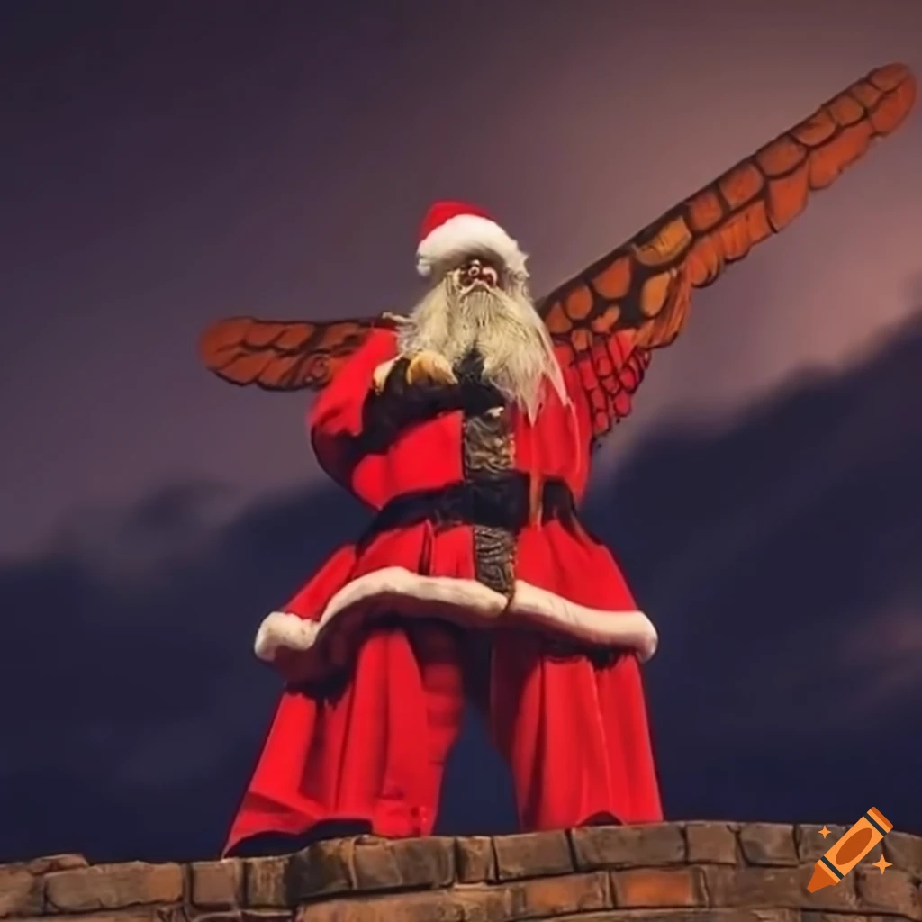 Jolly old man in a santa outfit standing by the Angel of the North ...