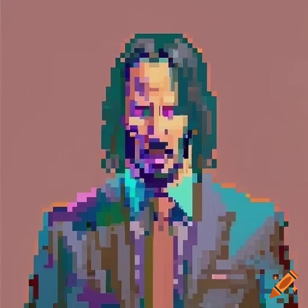 Pixel art of john wick taking down enemies in a stylized fashion on Craiyon