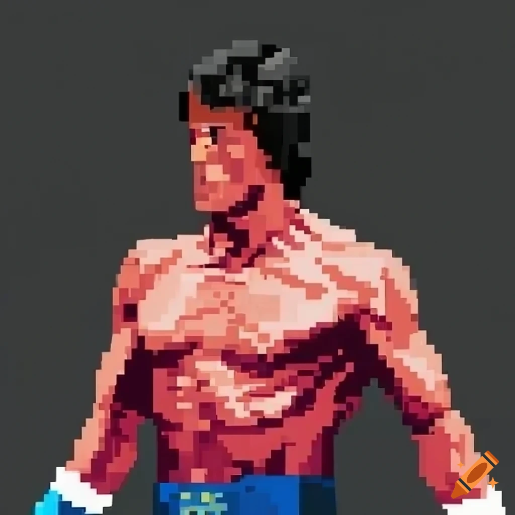 Pixel art of rocky balboa in 2d digital artwork on Craiyon