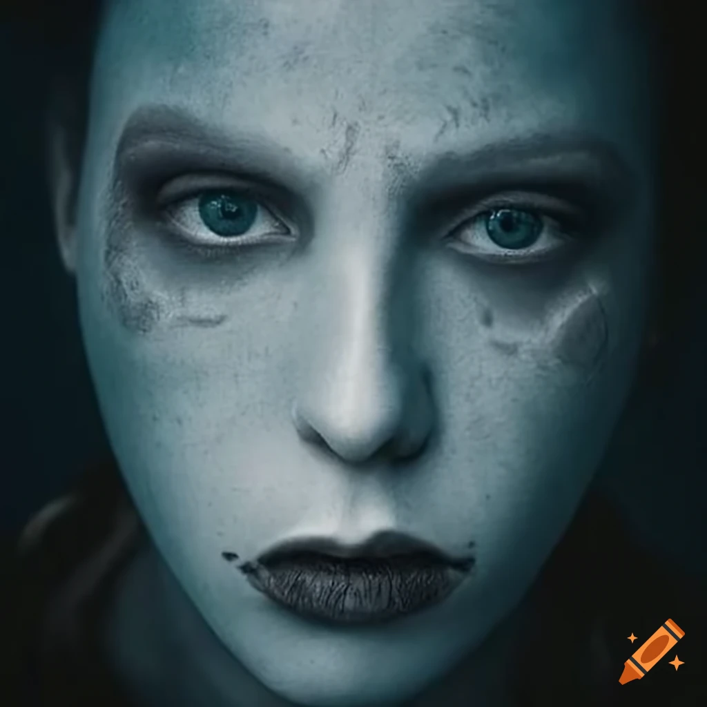 Close-up of eerie haunting face in a ghostly setting on Craiyon