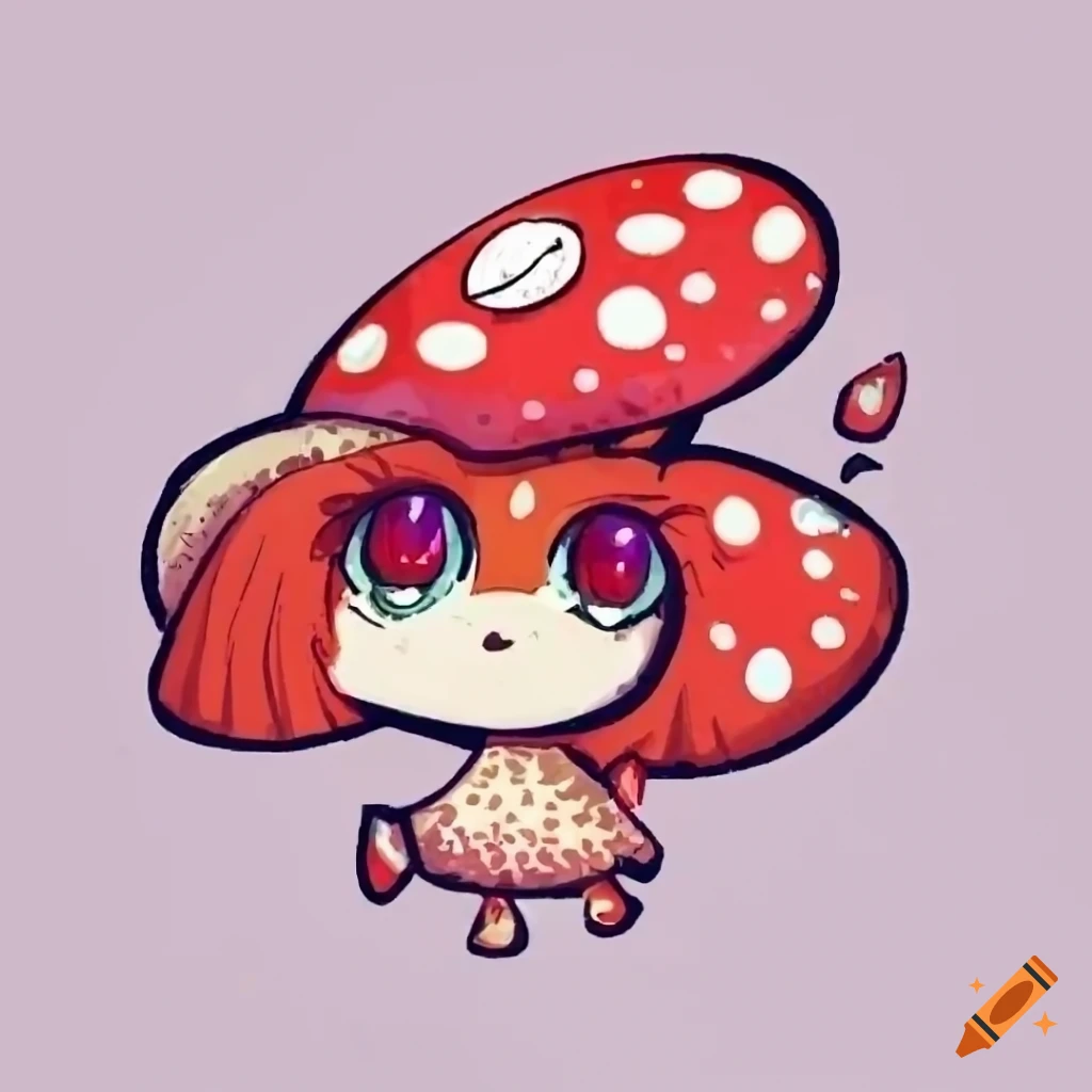 Humanoid mushroom alien girl with a shroom hat in chibi anime style on ...
