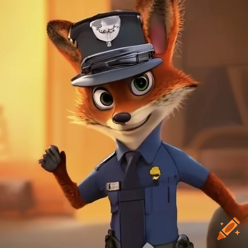 Zootopia fox character in police uniform holding a soccer ball