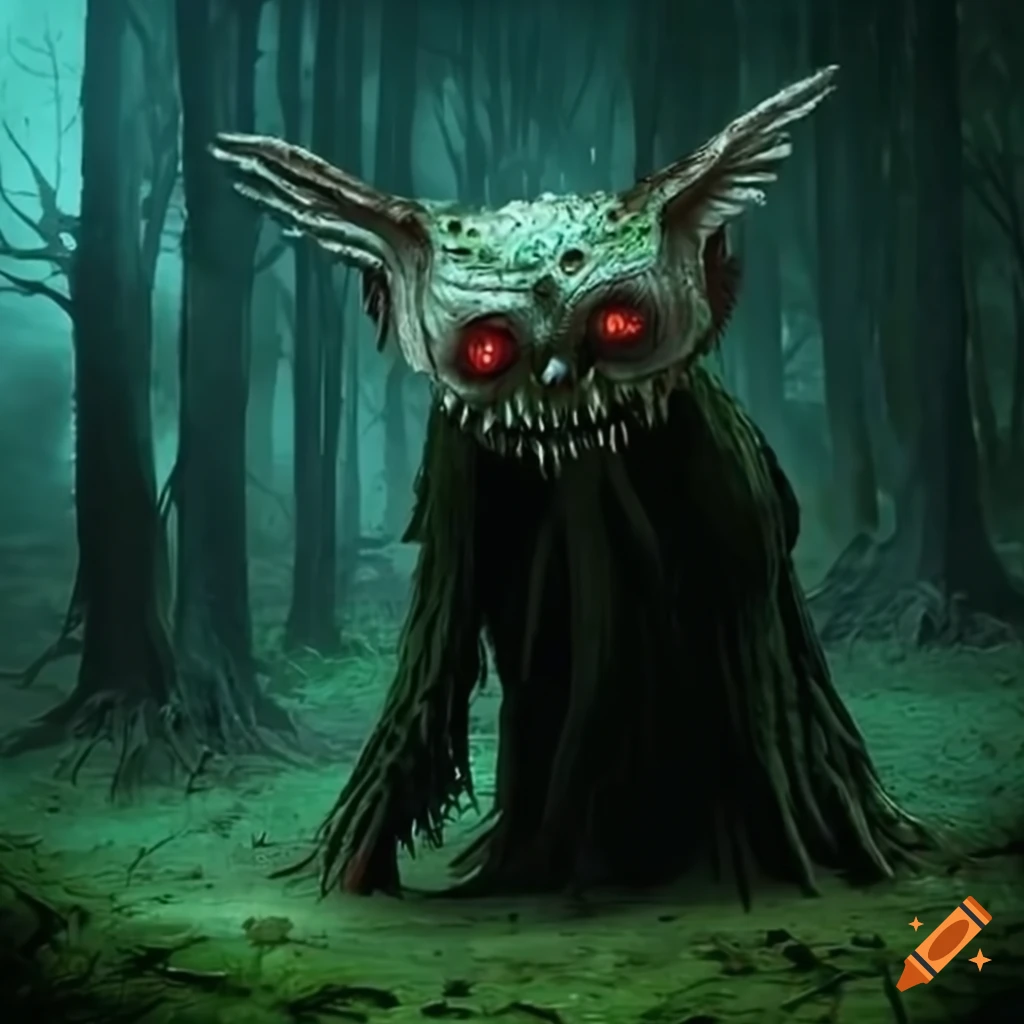 Scary fictional creatures in a forest on Craiyon