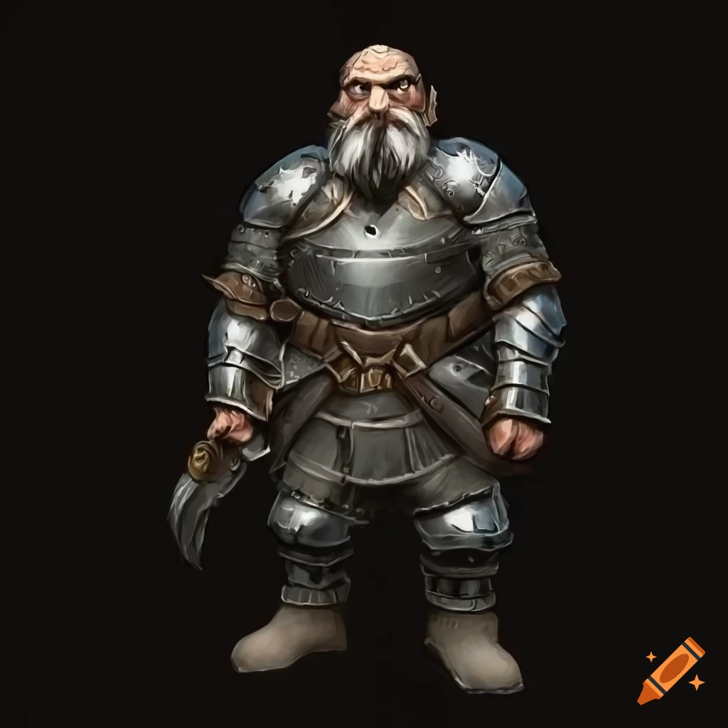 Rugged dwarf warrior in plate armor with distinctive black and grey ...
