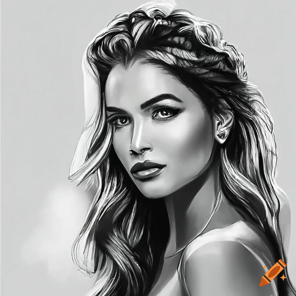 Detailed black and white pencil tracing of line art of a woman for ...