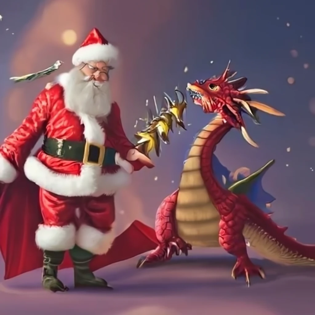 Santa with his friend dragon on Craiyon
