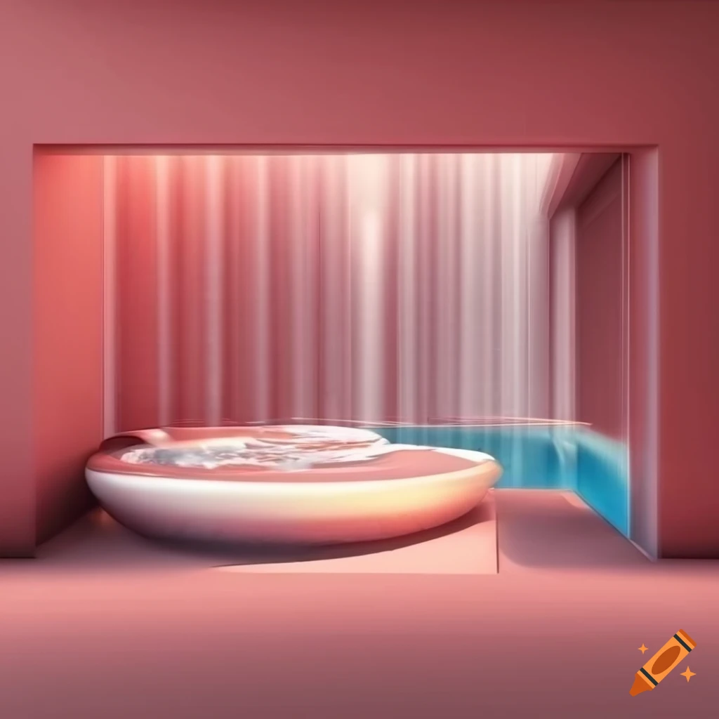 3D rendered architecture spa with pools and multilevel waterfalls on ...