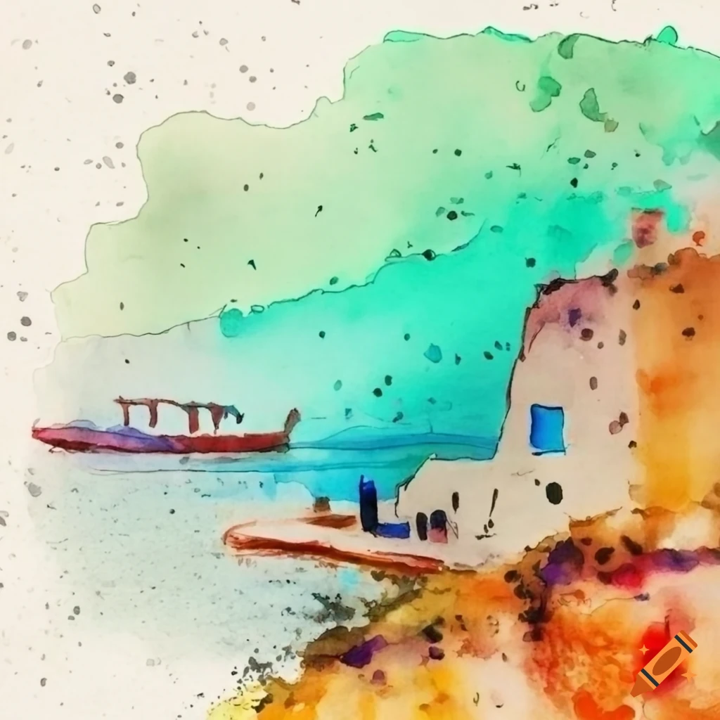 Minimalist watercolor of a greek island on Craiyon