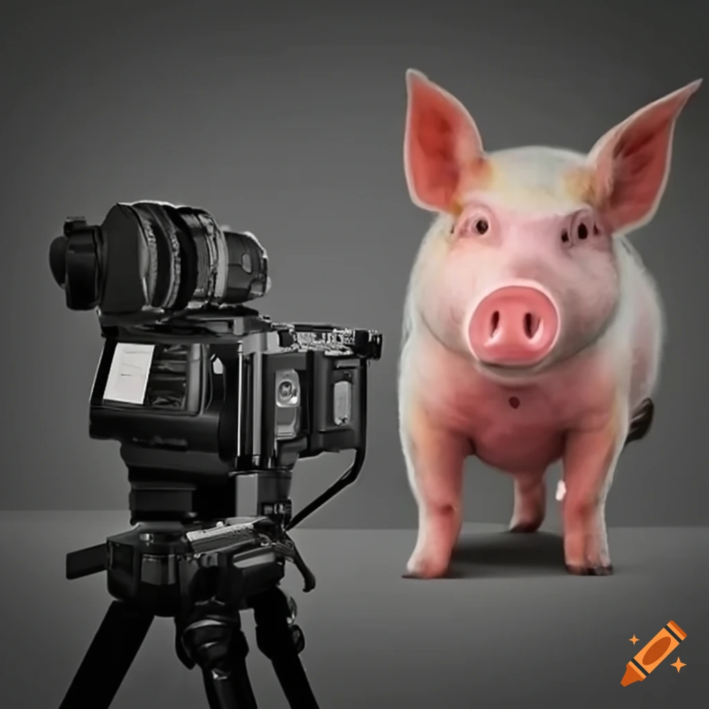 Surreal artwork of a video camera and a pig in uniform on Craiyon
