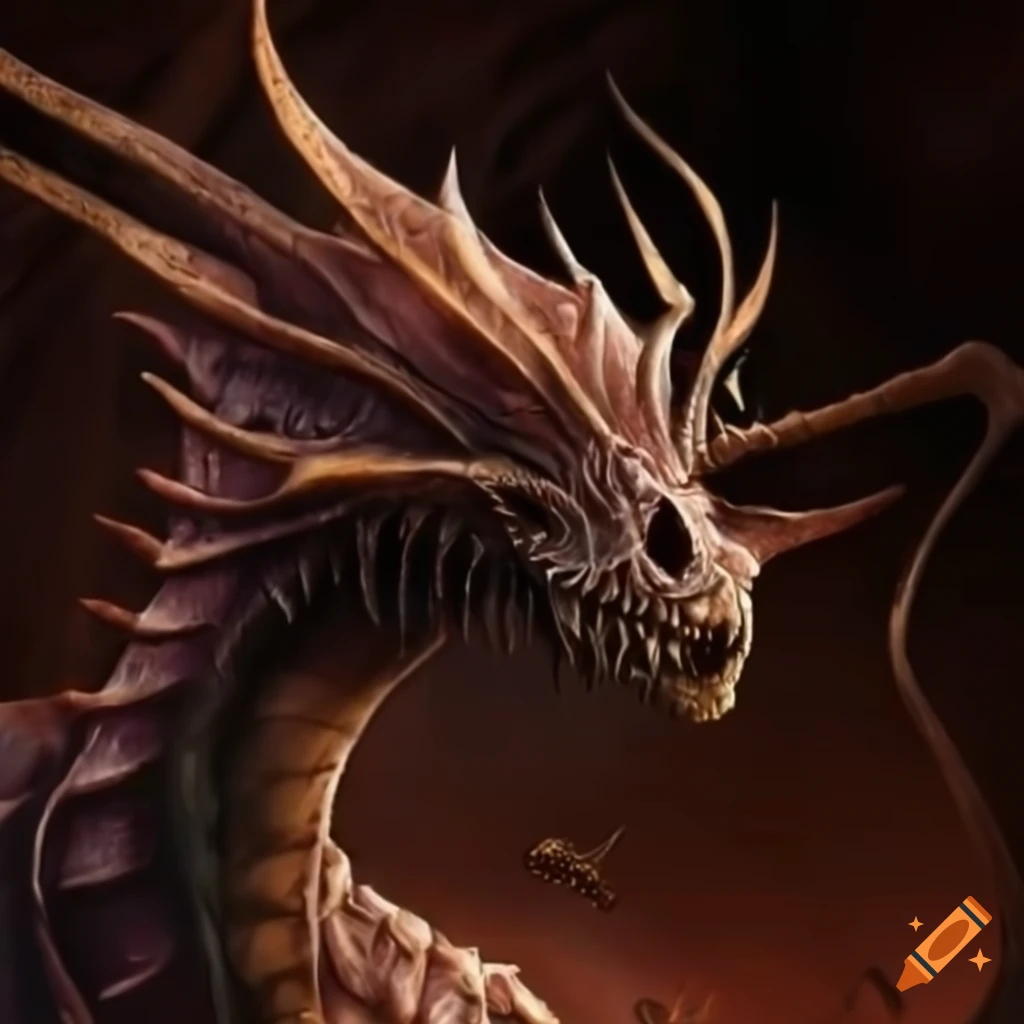 Dragon skeleton on a mountain of bones on Craiyon