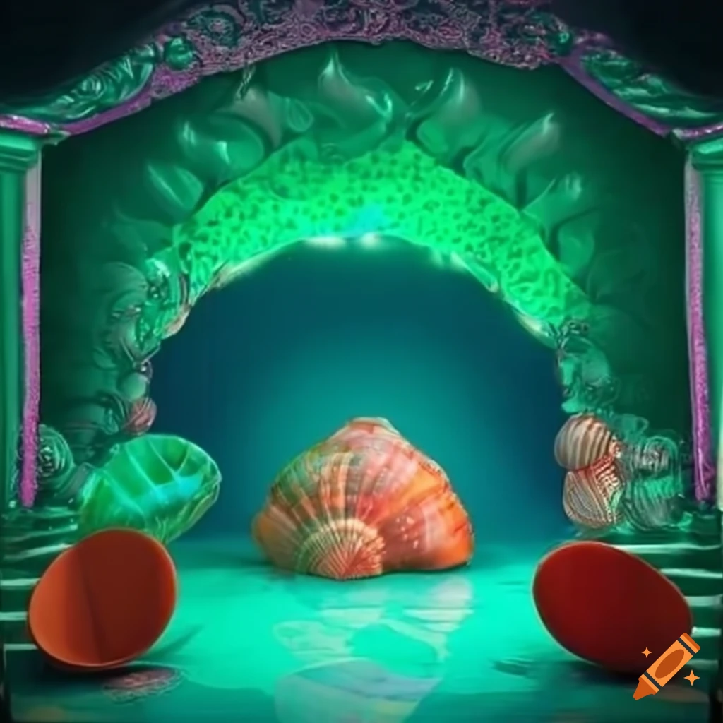 Music stage with a green seashell theme on Craiyon