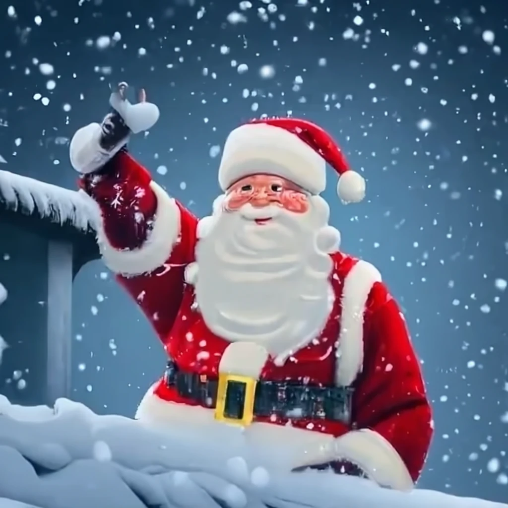 Winter wonderland santa clause cleaning a roof gutter , fine detailed ...