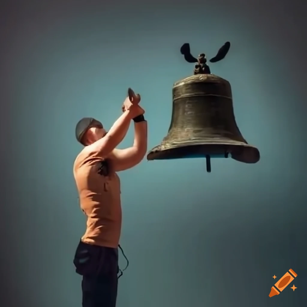 Person ringing a large church bell with a sledgehammer on Craiyon
