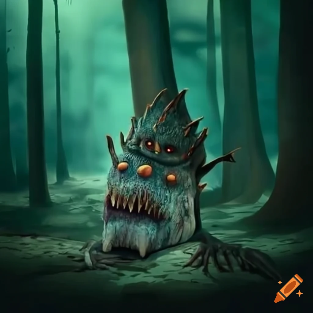 Small monster creatures walking in the forest on Craiyon