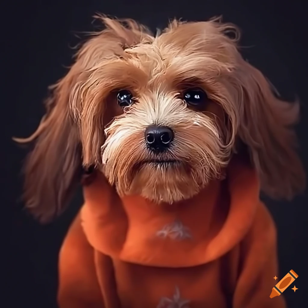 Cavapoo wearing a christmas hoodie