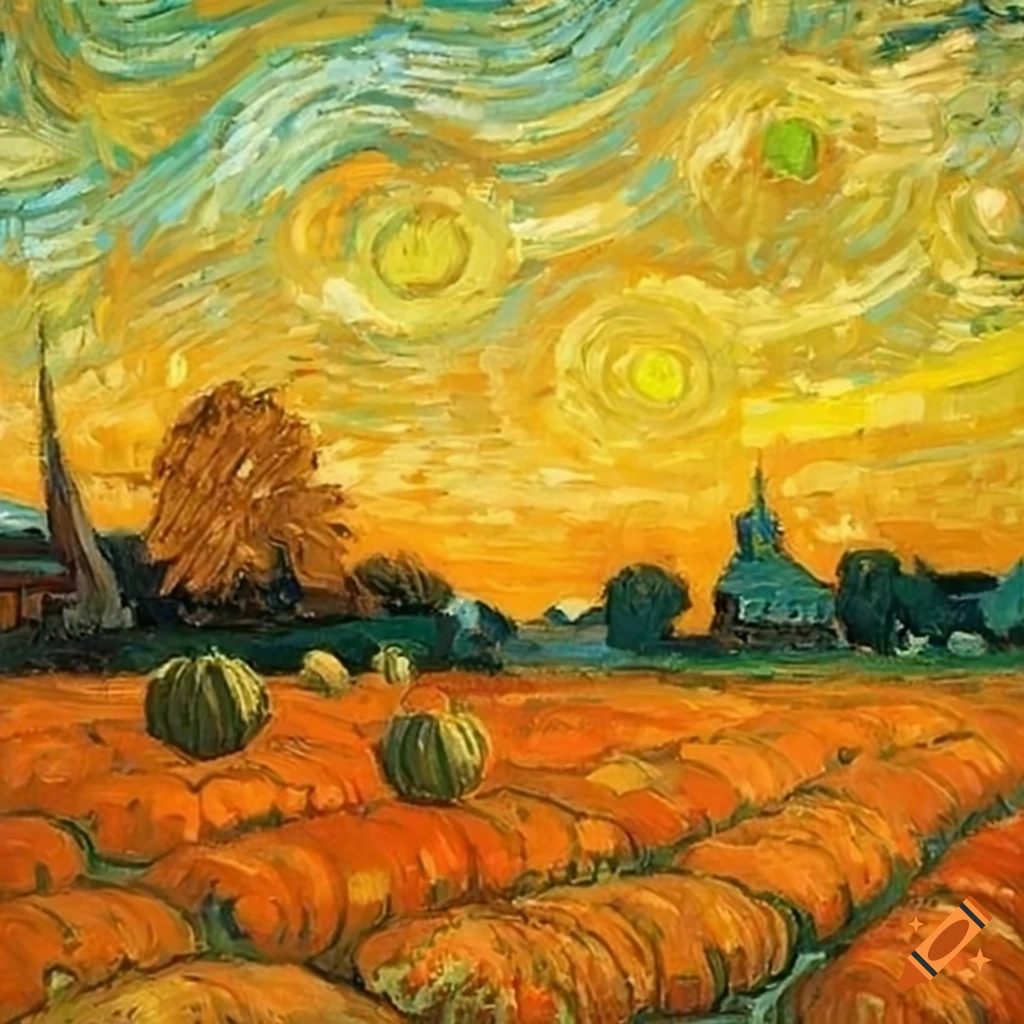 Van gogh's painted pumpkin field during golden hour on Craiyon
