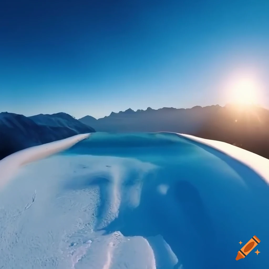 Snow pool under bright winter sun in a mountainous area on Craiyon