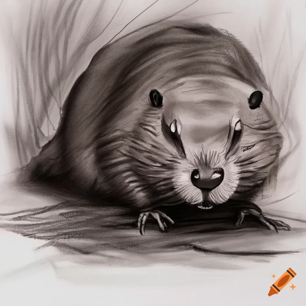 Prehistoric beaver drawn with charcoal on white paper on Craiyon