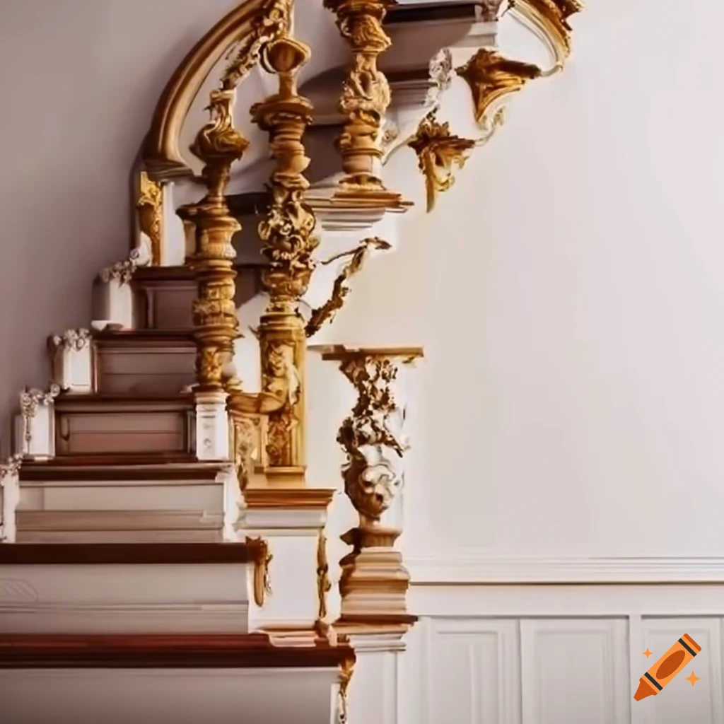 Rococo interior with stairs, pillars, and altar in a Renaissance ...