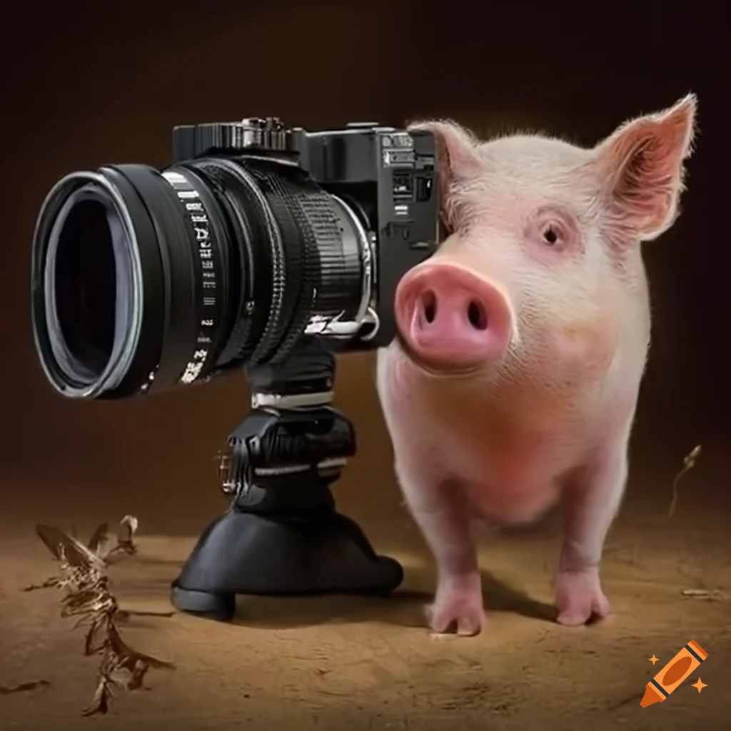 Surreal artwork of a pig in uniform with a video camera on Craiyon
