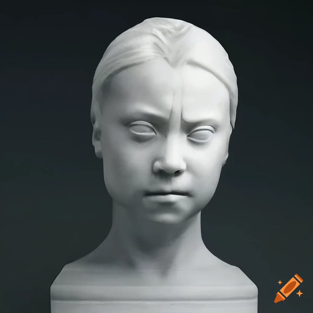 Realistic portrait of Greta Thunberg in white marble sculpture by H.R ...