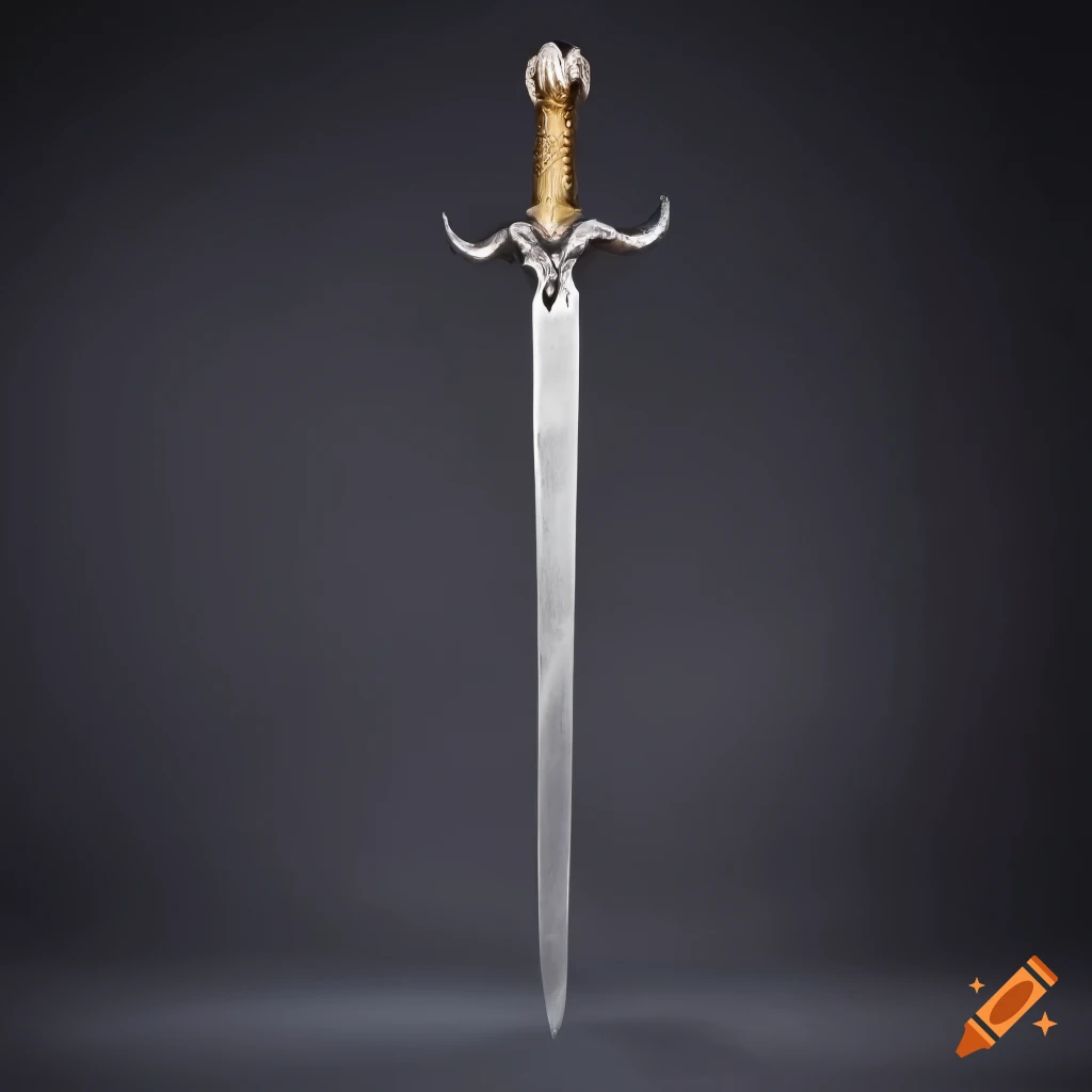 Silver long sword with dragon head handle on Craiyon